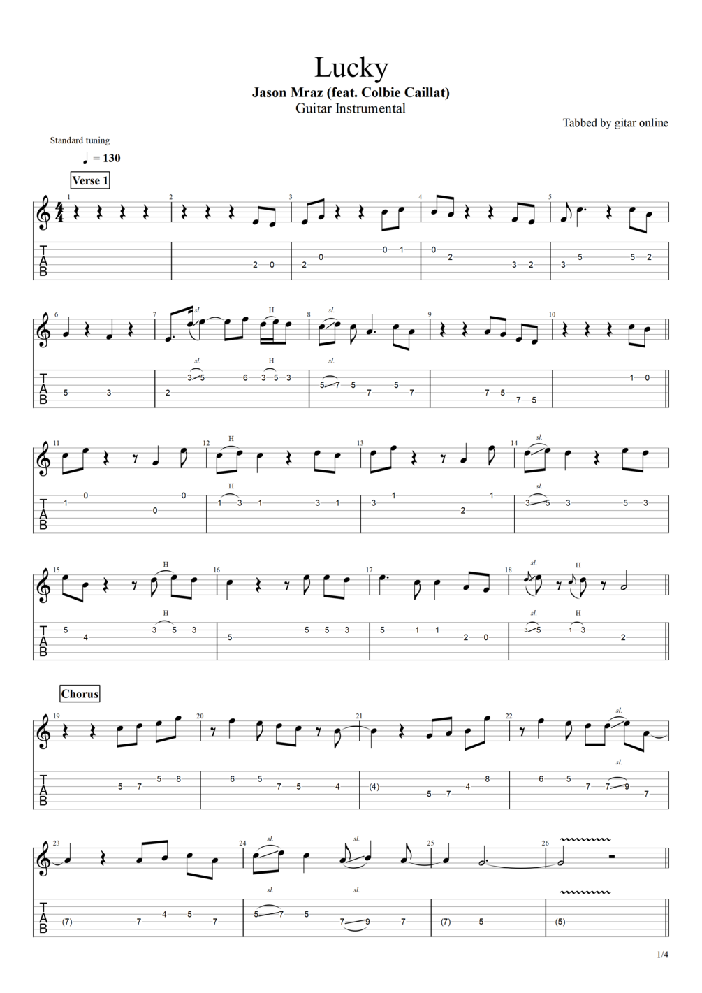 TAB. Lucky - Jason Mraz (Guitar Instrumental)