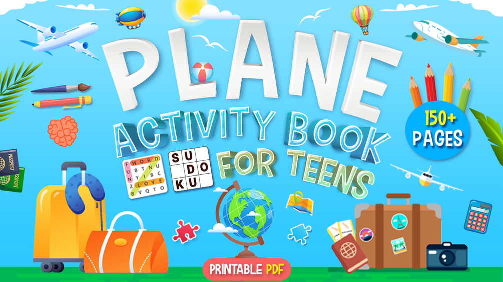 Plane Travel Activity Book for Teens – 150+ Printable Pages (PDF Download)