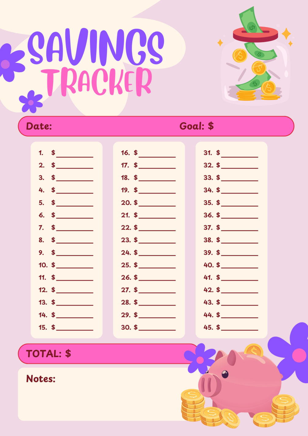 💰 Cute & Colorful Savings Tracker | Printable PDF | A4 Size 💰