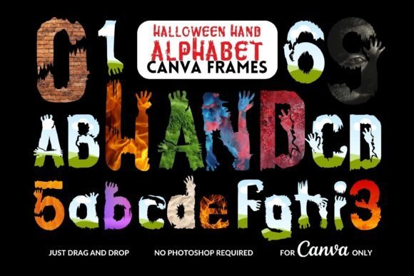 Spooky Halloween Hands Alphabet Canva Frame Template 🎃👻
