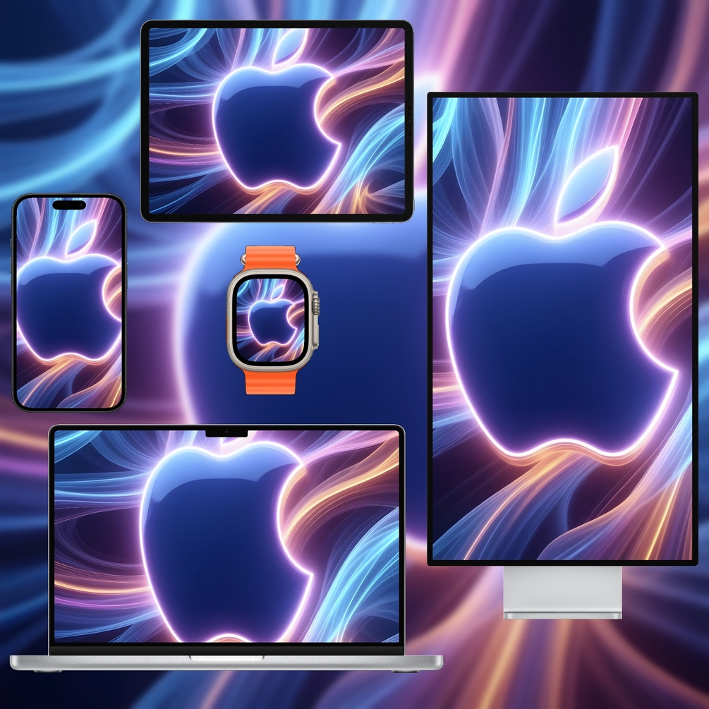 Futuristic Neon Apple Themed Wallpaper Custom-Fit Digital Art Pack ...