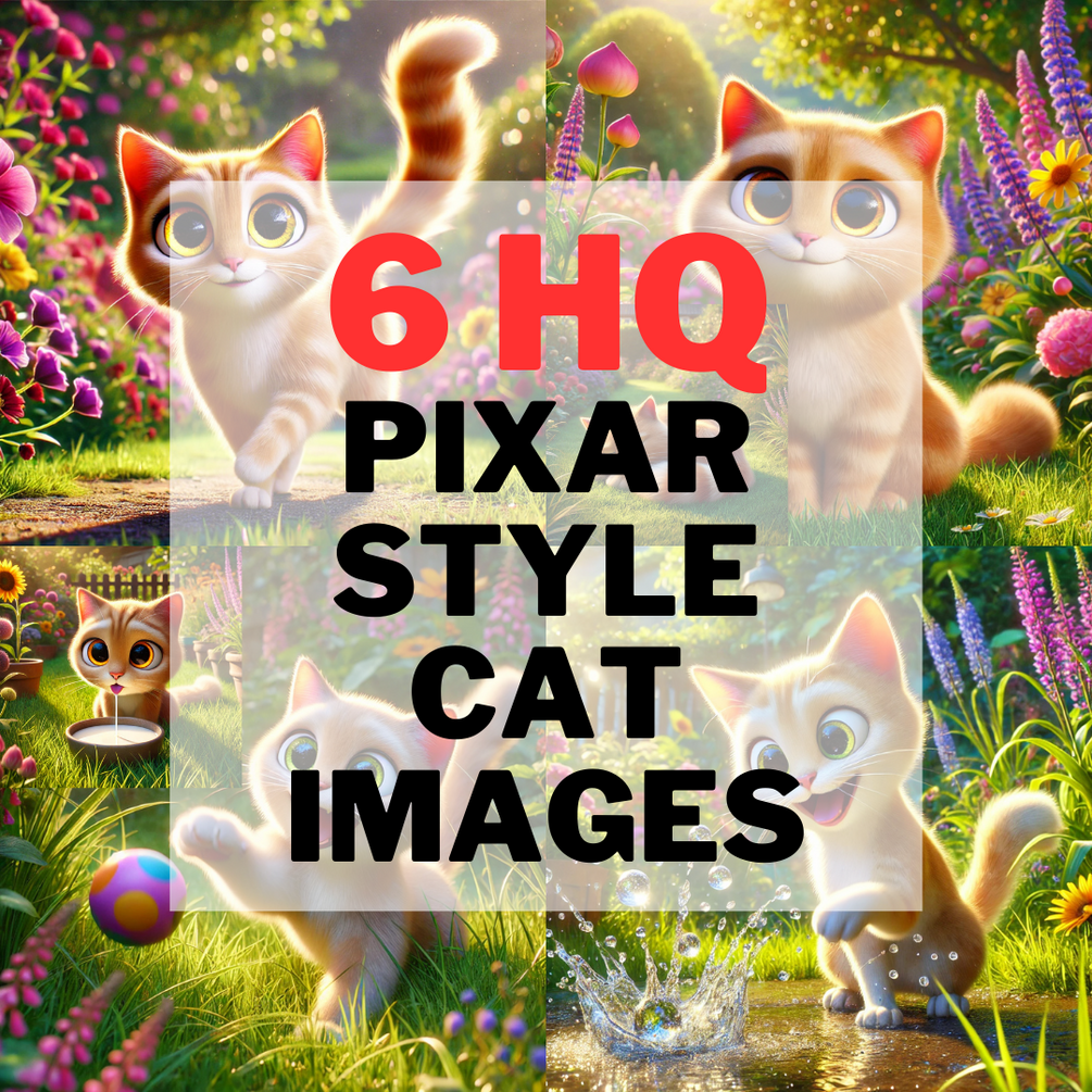 6 High-Quality Cat Images - Pixar Style