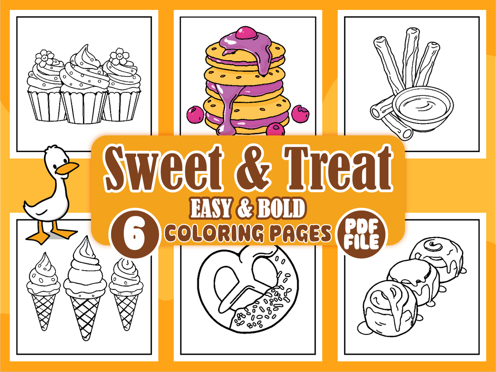 🍭 Sweet and Treat Coloring Pages: Printable Set of 6 Fun Dessert Designs 🍩🍰