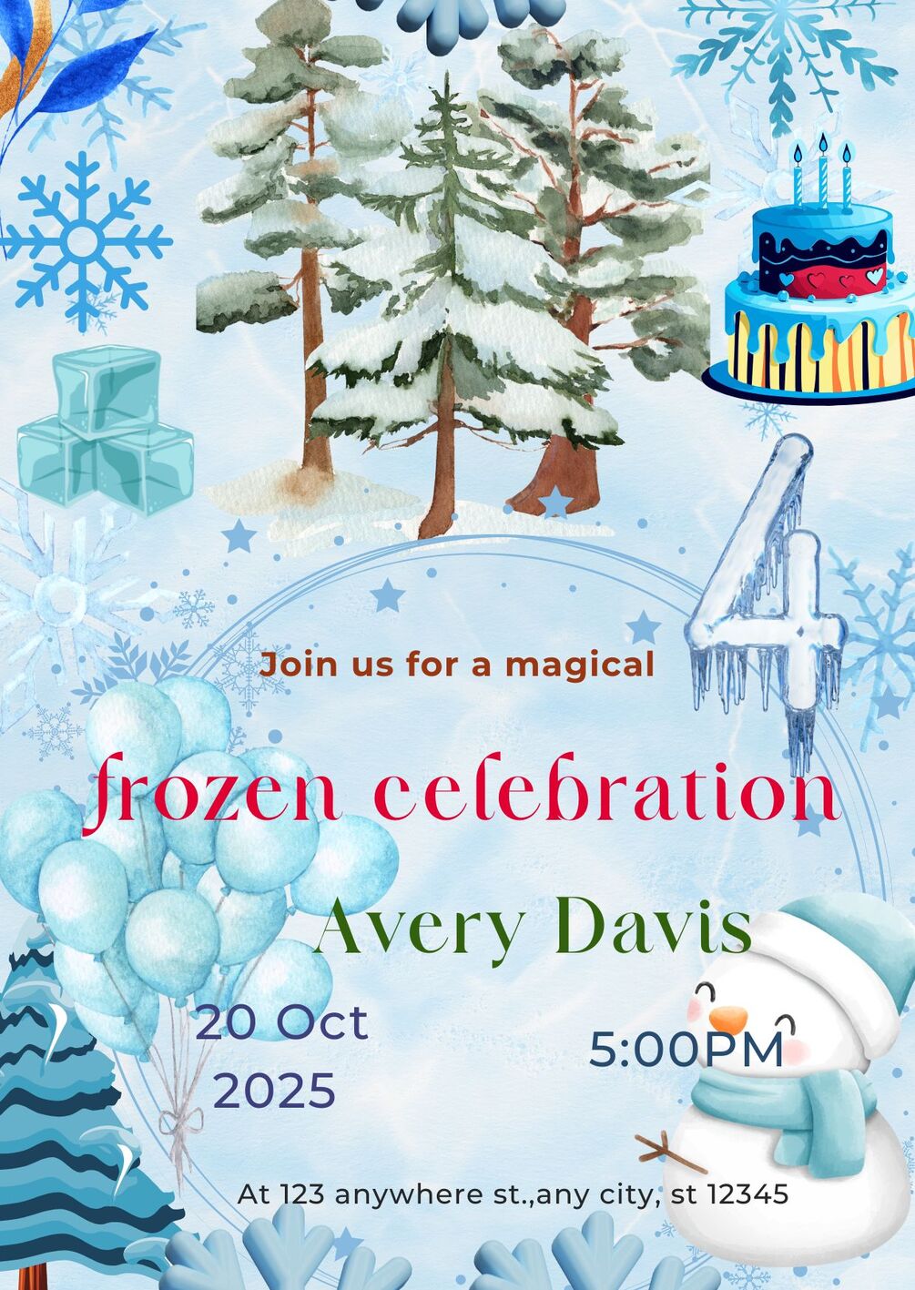 Magical Frozen Celebration Birthday Invitation – Winter Wonderland ...