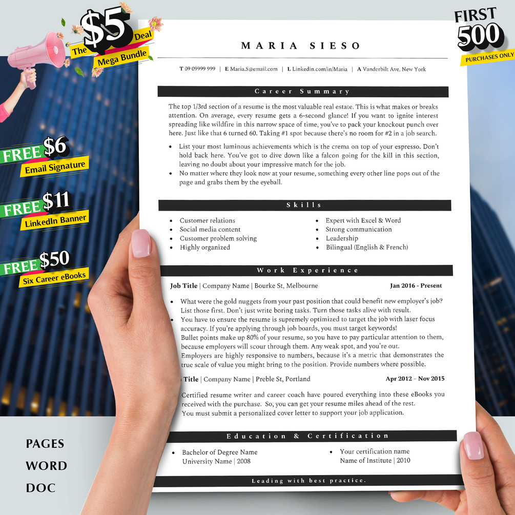 Modern Resume Resume Template, Resume Template for Docs, Pages & Word ...