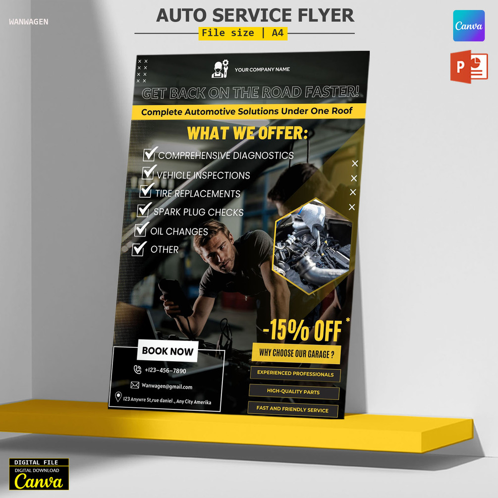 Auto Services Flyer - Editable Vehicle Repair Shop Flyer Template in ...