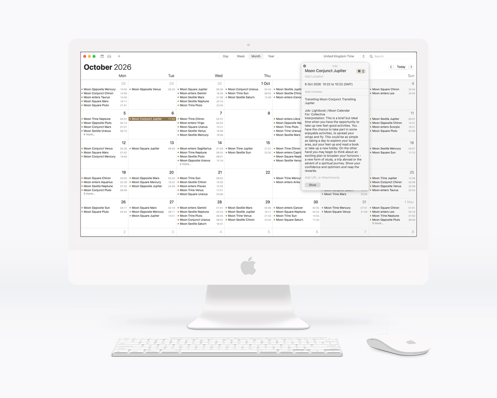 Moon Aspect Calendar | iCal File | 2026