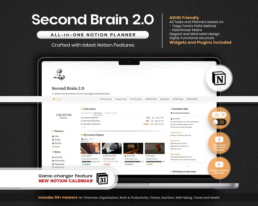 Notion Template Extended Second Brain Life Planner Notion Minimal ...