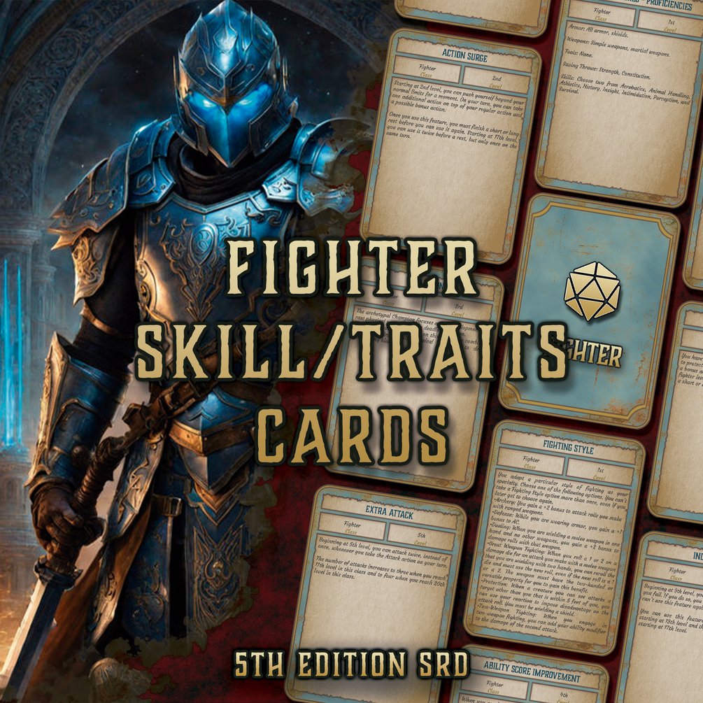 DnD Fighter Skills and Traits Cards | Character Skills Cards | 5th ...