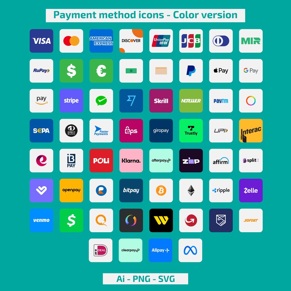60 Payment Method Icons | 5 variants per icon | All famous payment ...