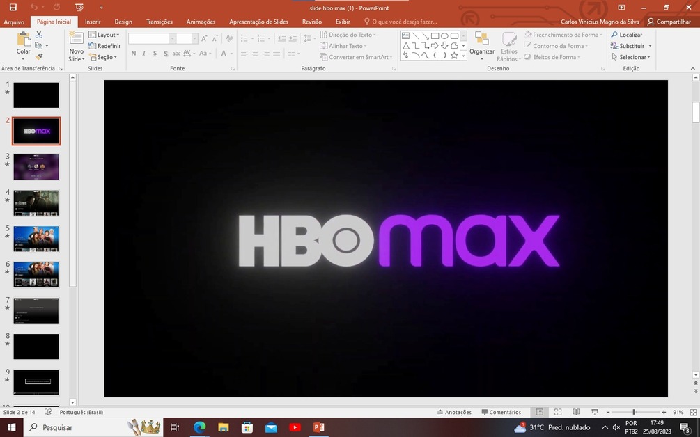 Template slide PowerPoint temático HBO MAX