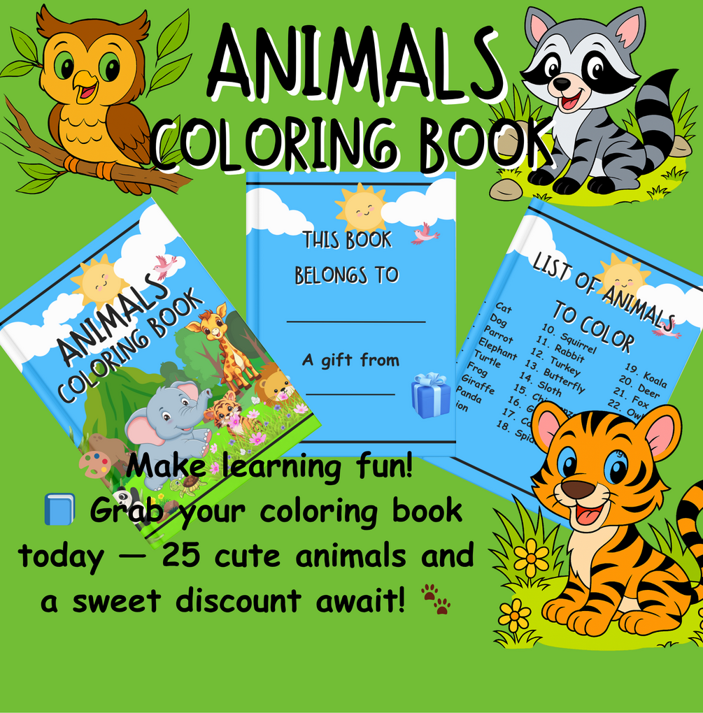 Animal Coloring Book for Kids Ages 3-8 | 25 Cute Animals to Color | Fun ...