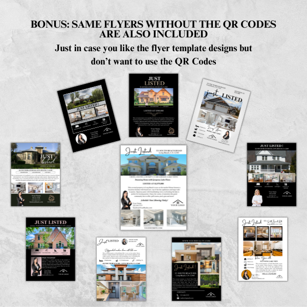 Real Estate Bundle of 10 'Just Listed' Flyer Templates with QR Codes