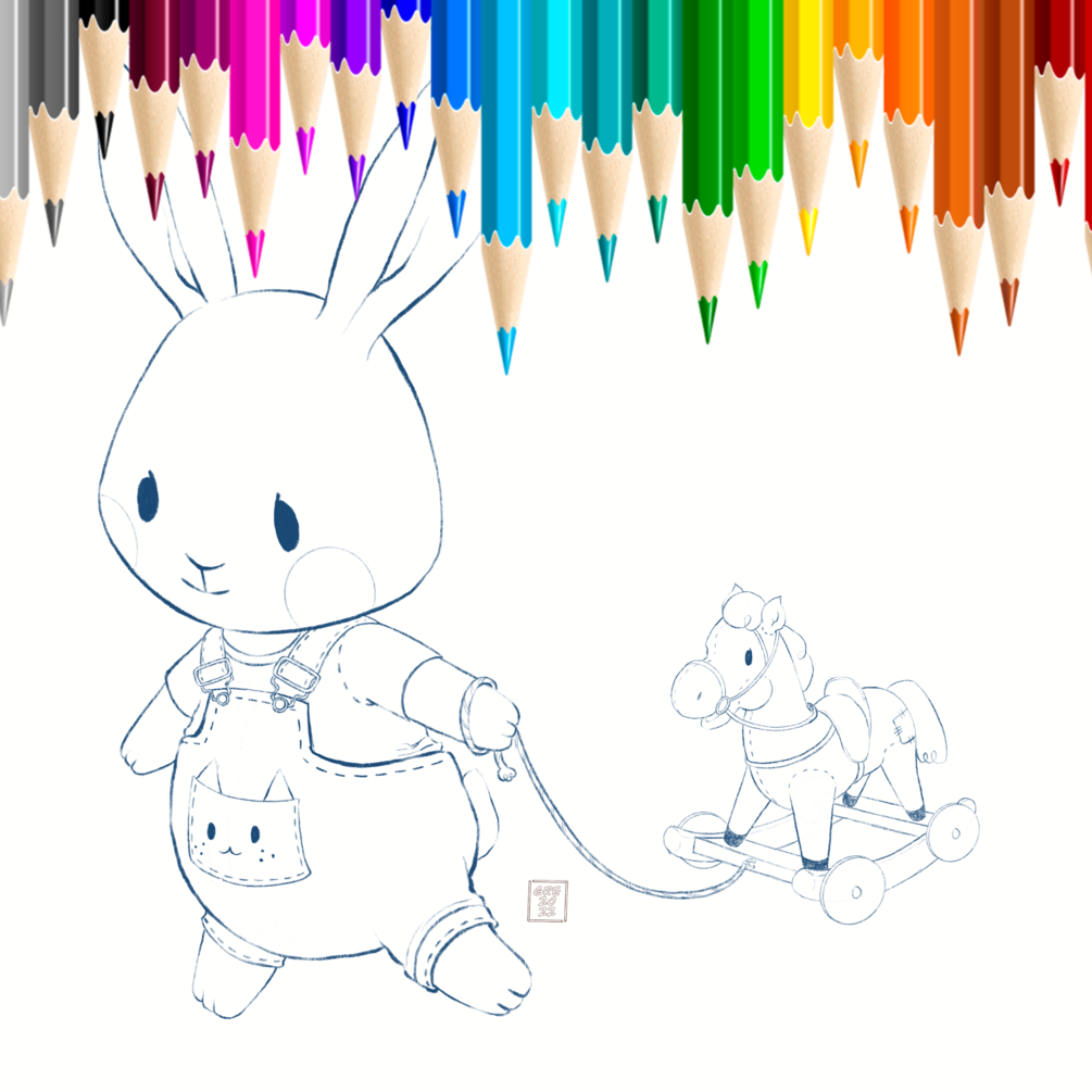 Bunny and toy horse coloring page - coloring page for kids and adults