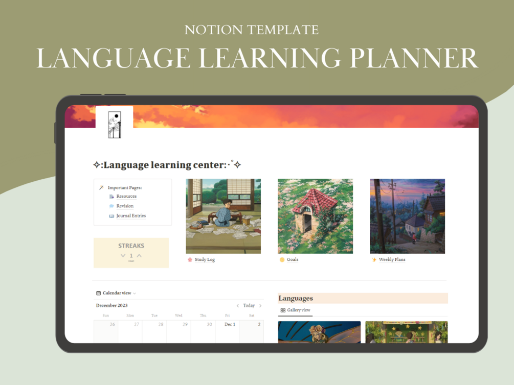 Studio Ghibli Language Learning Planner | Notion Language Learning Center| Language Learning ...