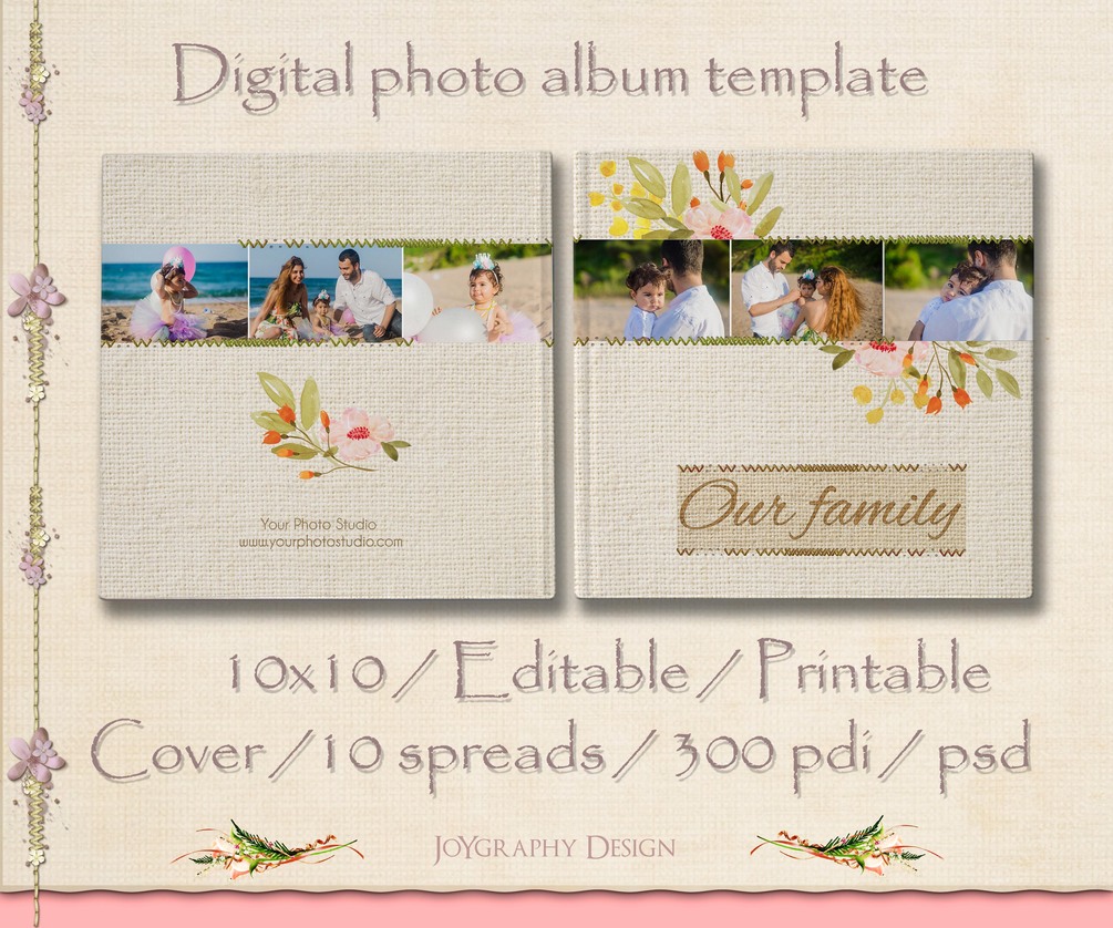 10x10 Digital Album Template for Photographers/ 10 spreads Book ...