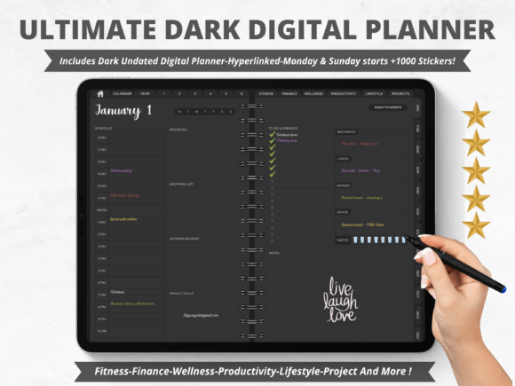 Undated Digital Planner Dark Mode