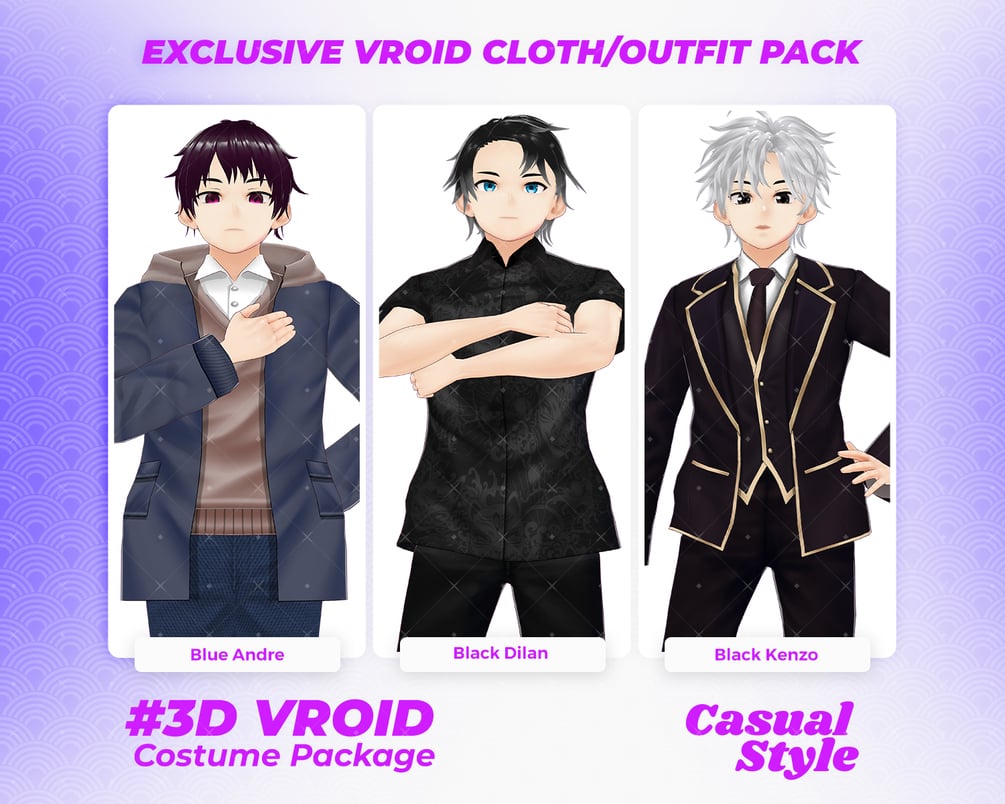 Sleek Casual Male VRoid Outfit Pack - VRoid Clothing Pack, 3D Apparel ...