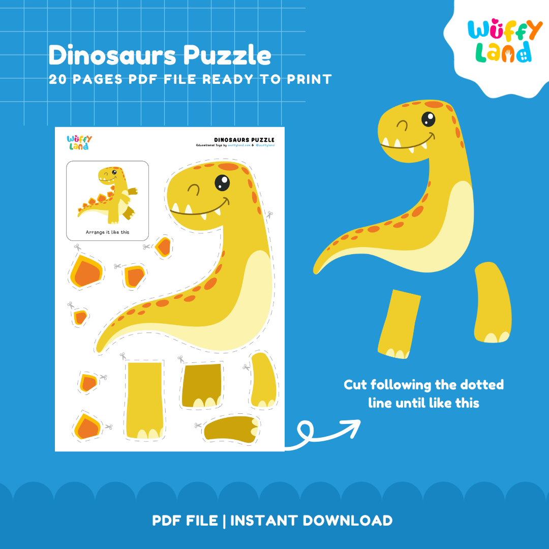Dinosaur Puzzle Printable - Fun Kids Activity Educational Dinosaur Game