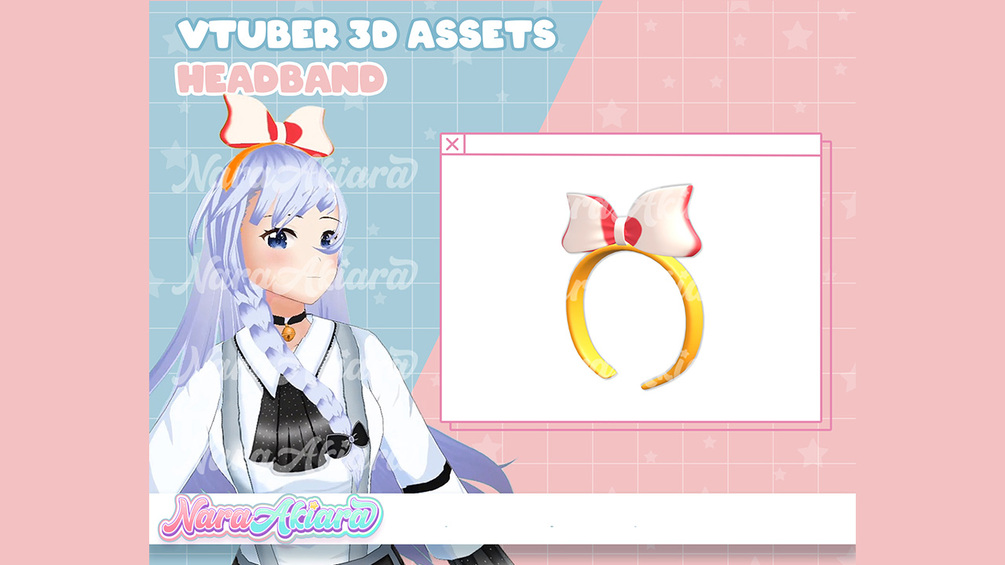 3D Vtuber Assets Pink and White Ribbon Headband Vroid Commission, 3D ...