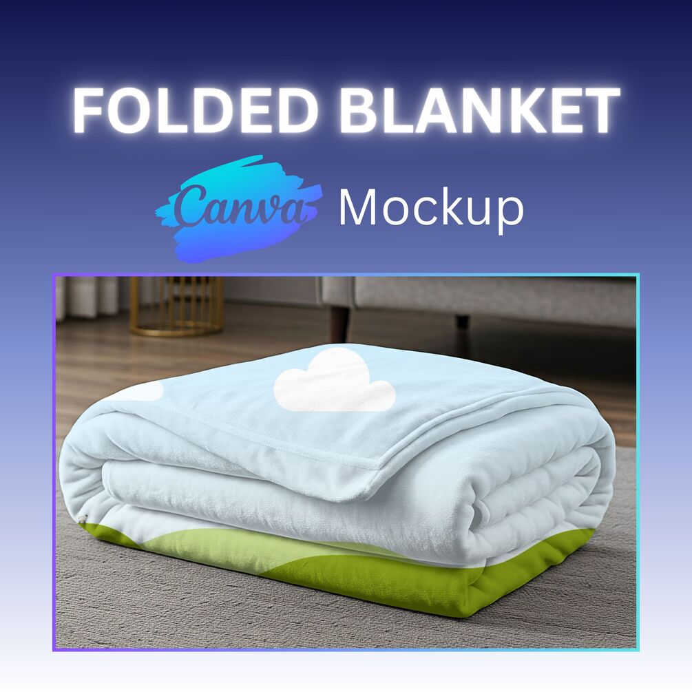 Folded Blanket Mockup Template for Canva Realistic Drag & Drop Template ...