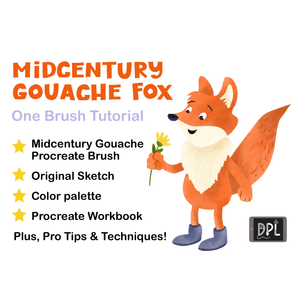 Midcentury Gouache Fox (Brush & Workbook)