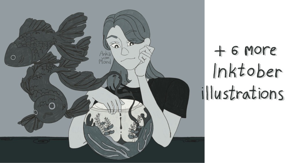 Collection of 7 Inktober illustrations