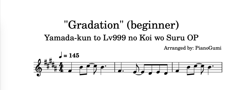 Yamada-kun to Lv999 no Koi wo Suru OP - "Gradation" - BEGINNER Piano Sheet Music