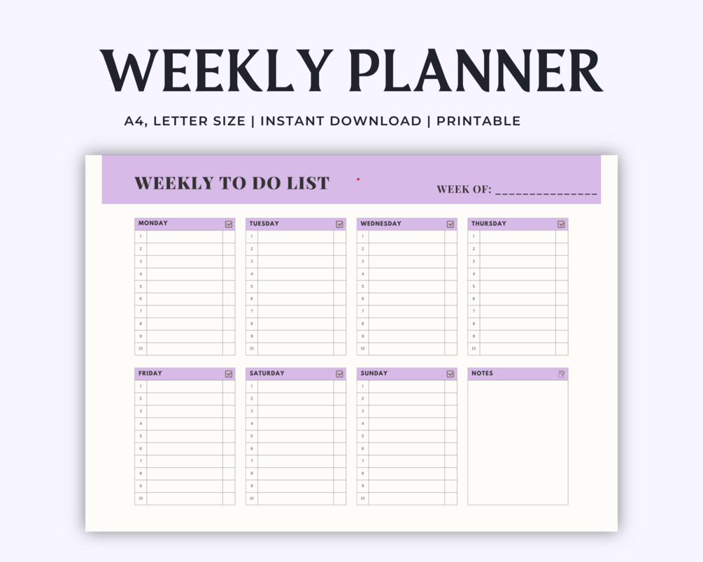 Weekly to do list planner