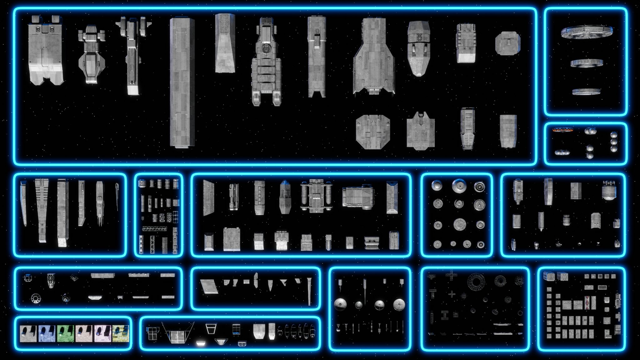 Sci-fi Spaceship kitbash Vol.3 | 250+ pieces | 6 PBR textures