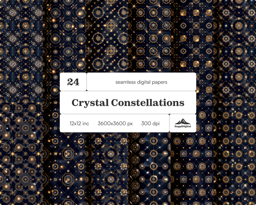 24 Crystal Constellations Seamless Patterns