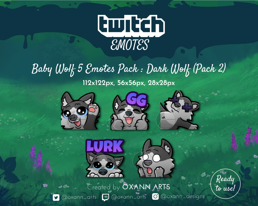 5x DARK Wolf Emotes (Pack 2) Pack for Twitch - Cute baby wolf - Kawaii ...