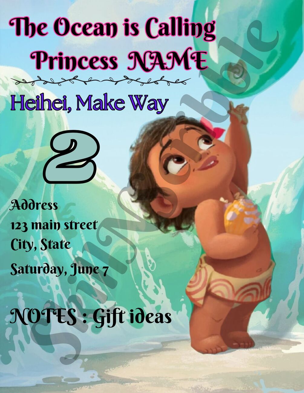 Editable Moana Birthday Invitation – DIY Canva Template for Girls’ Party