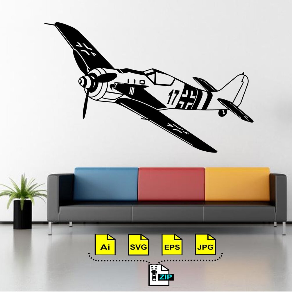 WWII Fighter Aircraft Vector – Focke-Wulf Fw 190 | Wall Decal SVG | AI ...