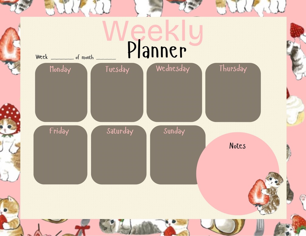 Cat themed Weekly planner