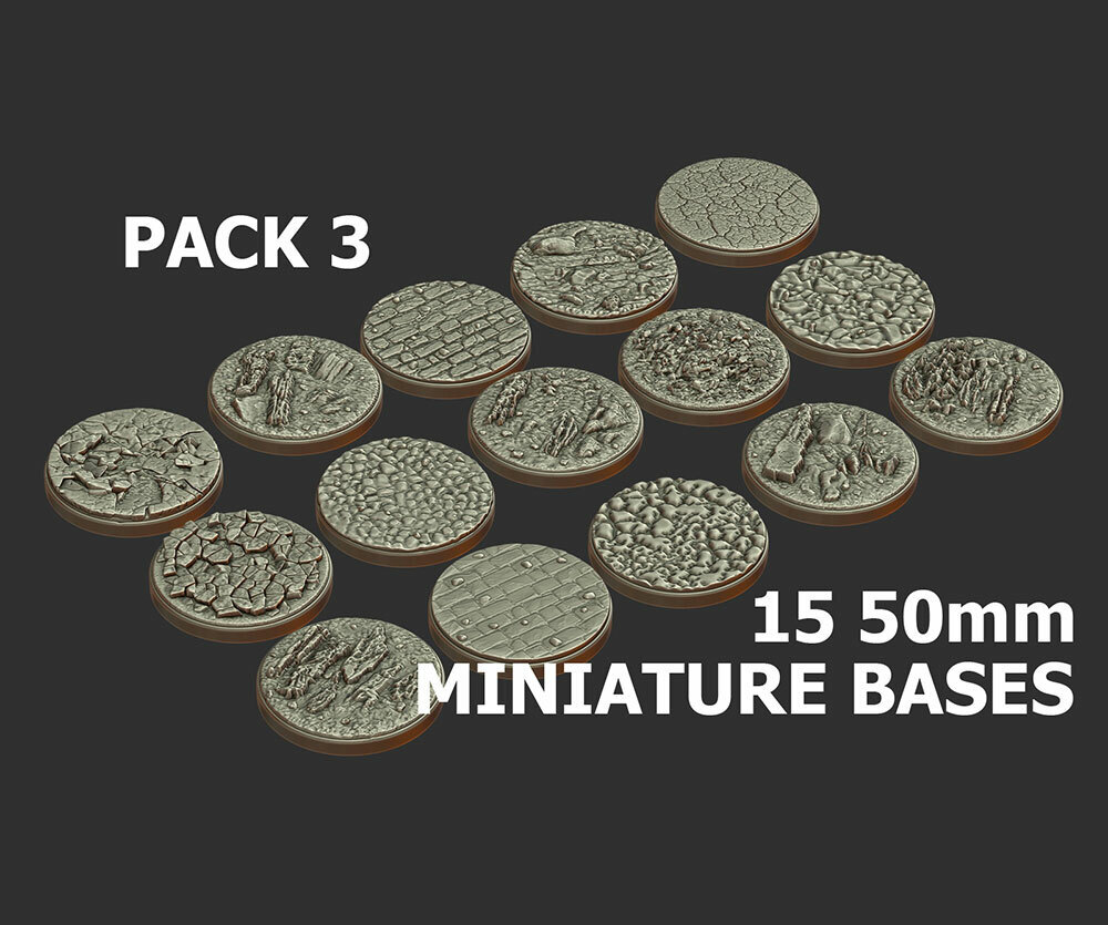 PACK 3 - 15 MINIATURE BASES 50mm 3D Print Ready - .OBJ, .STL files