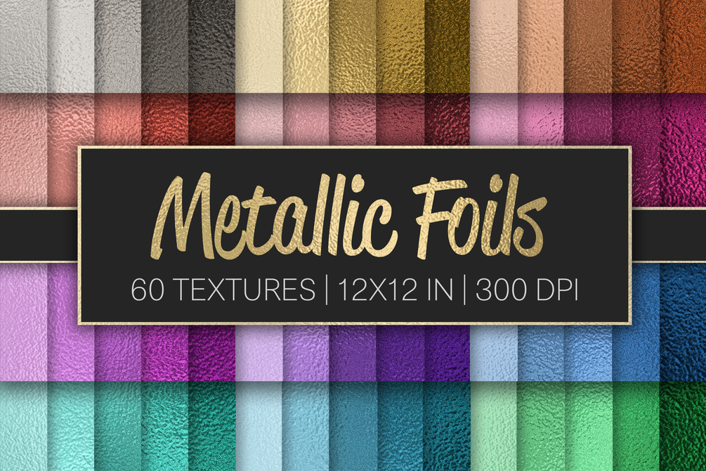 Big Set of Colorful Metallic Foils | 60 Digital Papers