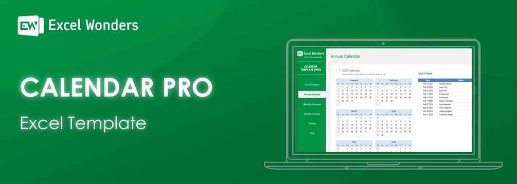 Calendar Pro Excel Template | Excel Wonders