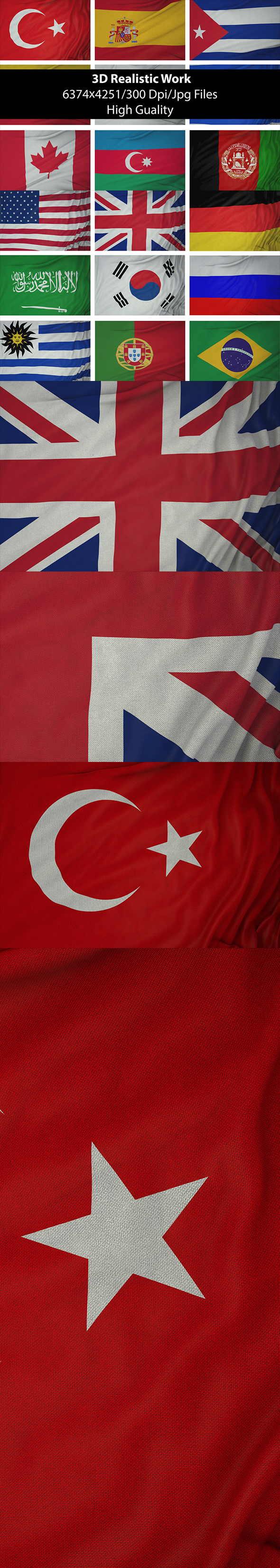 World Country Flags - 3D Realistic Work Set