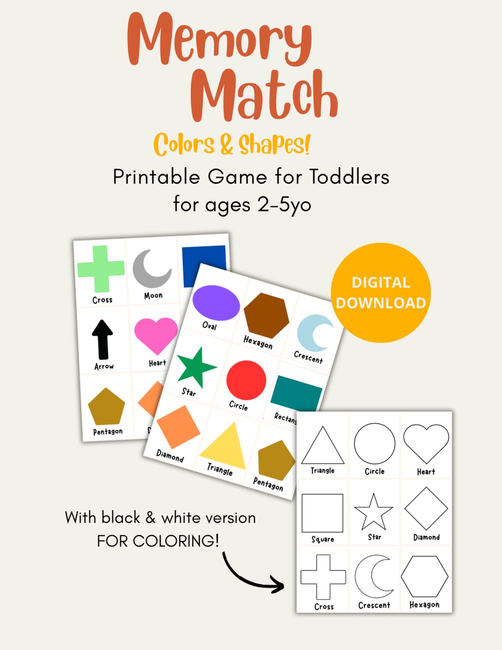 Colors And Shapes Matching Game Cards Simple Printable Memory Match ...