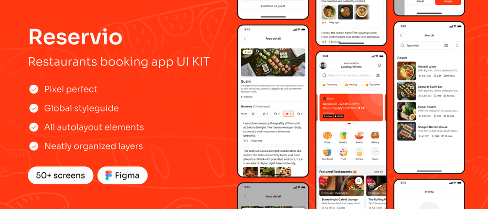 Reservio - Restaurants booking application UI KIT