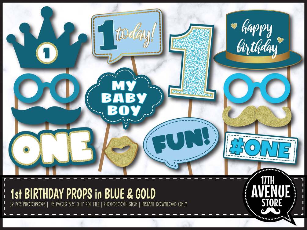 1st Birthday Props in Blue and Gold
