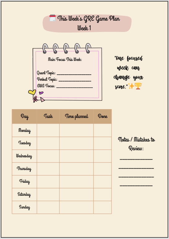 GRE Success Planner – 8-Week Structured Study System (Printable + Digital)