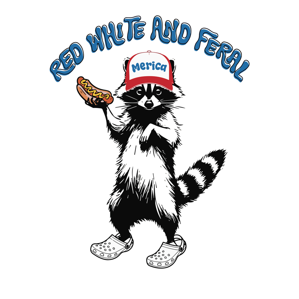 Red White And Feral Raccoon svg