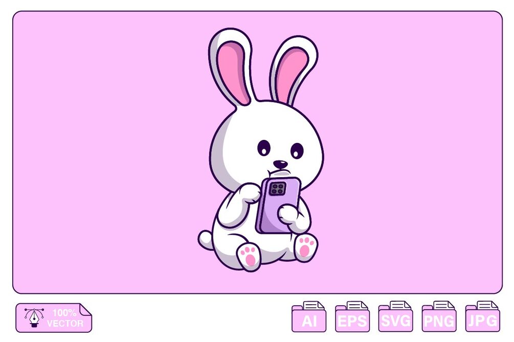 Cute Rabbit Dog Playing Phone Cartoon