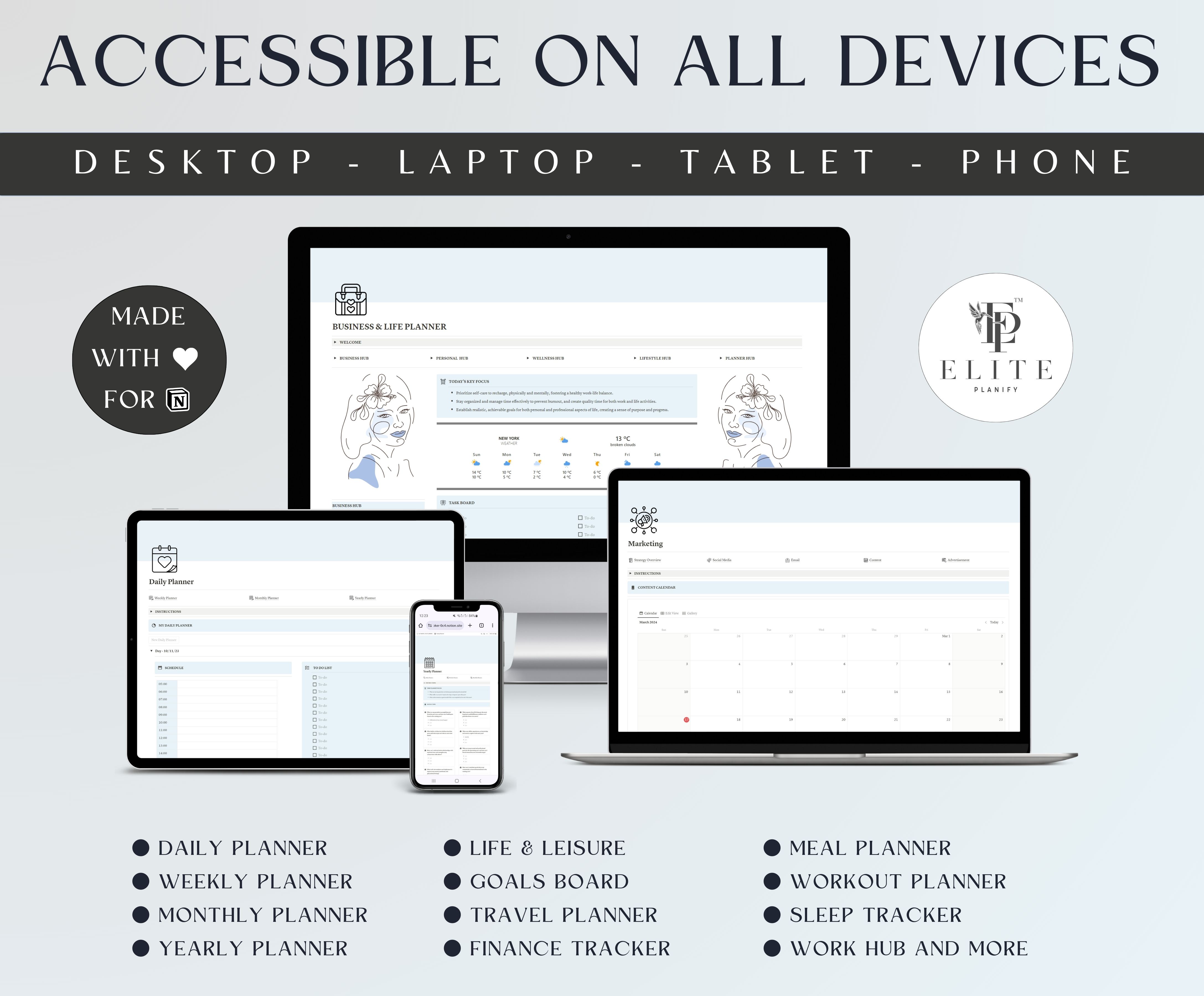 Blue Notion Template Business & Life Planner - Minimalist & Aesthetic