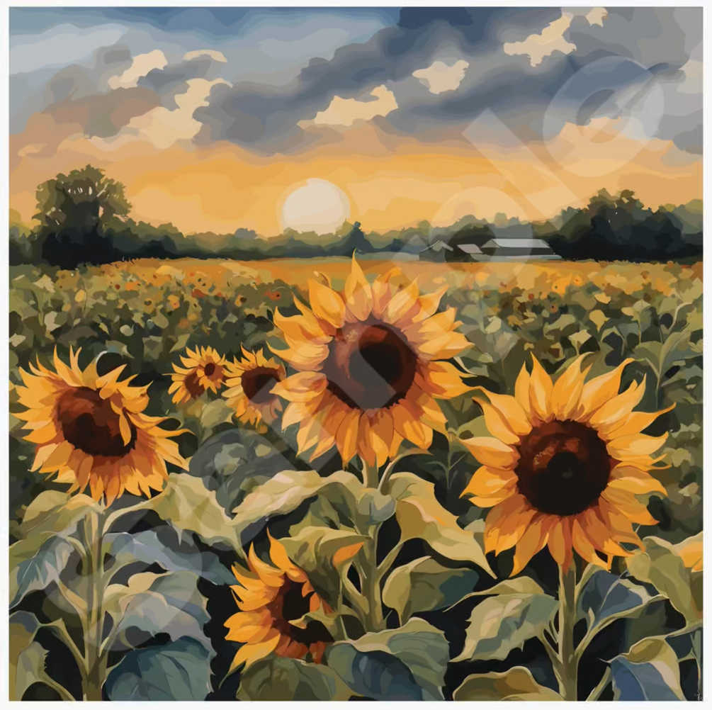 Sunflower Bloom Field in Georgia – Watercolor Art Print