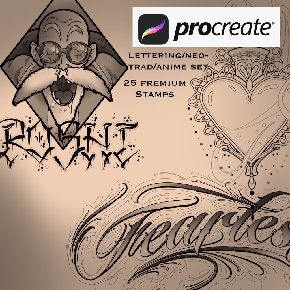 Assortment of Lettering/Anime/Neo Traditional Designs