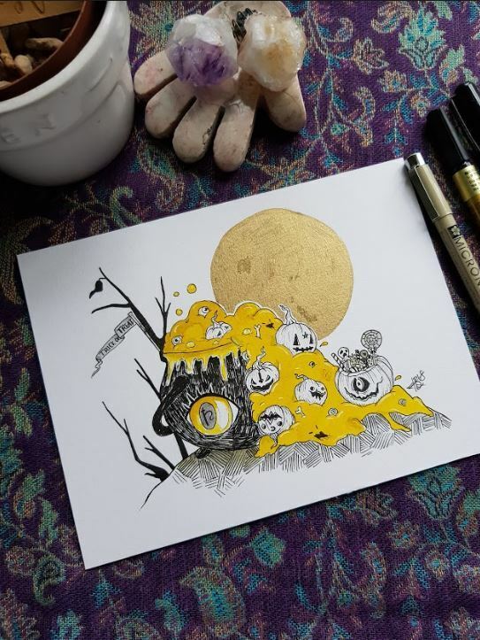 Halloween Pumpkins Ink Drawing