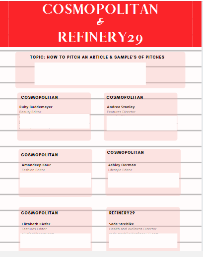 Pitch to Cosmopolitan & Refinery29